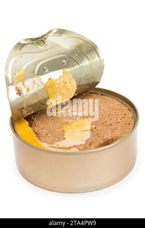 Opened Tin Can with Chicken Liver Pate Isolated on White Background ...