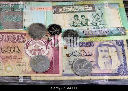 Kuwaiti money background of old coins and banknotes of Dinars of ...