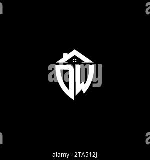 Initials DW logo with abstract home roof hexagon shape, simple and ...