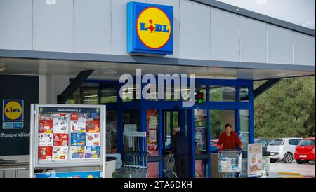 billboard Lidl closeup. Lidl shop signboard with brand logo sign ...