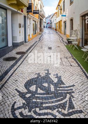 Portuguese tile street in the old section of the city of Sines in the ...