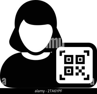Female user account avatar and qr-code. P2P banking transfer. Pixel ...