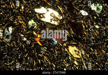 Basalt is an igneous extrusive rock. Photomicrograph, thin section ...