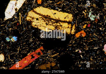 Basalt is an igneous extrusive rock. Photomicrograph, thin section ...