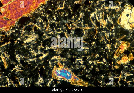 Basalt is an igneous extrusive rock. Photomicrograph, thin section ...