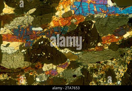 Eclogite is a metamorphic rock. Photomicrograph, thin section ...