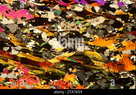 Schist is a metamorphic rock formed by mudstone. Photomicrograph, thin ...