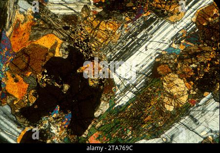 Gabbro is a mafic igneous intrusive rock. Photomicrograph, thin section ...