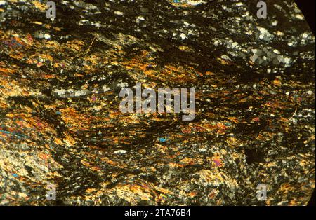 Granulite is a high grade metamorphic rock. Photomicrograph, thin ...