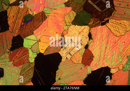 Marble, thin section. Marble is a metamorphic rock. Optical microscope ...