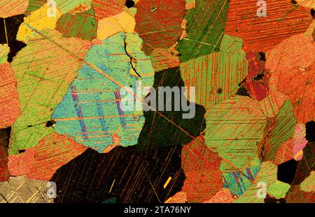 Marble, thin section. Marble is a metamorphic rock. Optical microscope ...