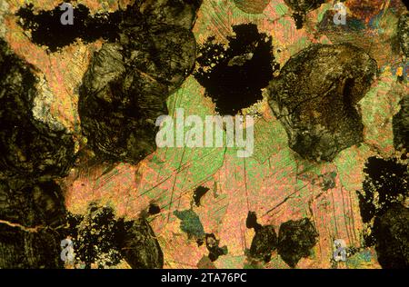 Marble, thin section. Marble is a metamorphic rock. Optical microscope ...