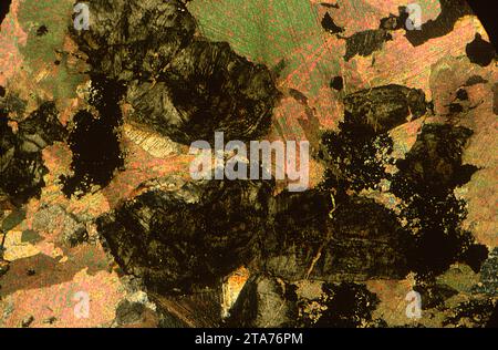 Marble, thin section. Marble is a metamorphic rock. Optical microscope ...
