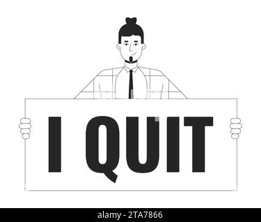 I quit sign placard black and white 2D line cartoon object Stock Vector ...