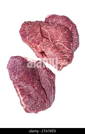 Traditional German raw beef cheeks on butcher table. Isolated on white ...