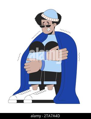 Hispanic guy chills under blanket black and white 2D line cartoon ...
