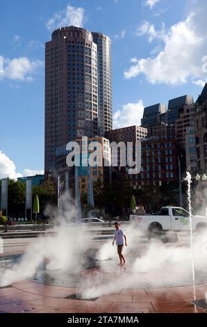 Rings Fountain in the Wharf District Parks with the Harbour Garage and ...