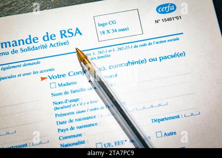 Illustration of the RSA (Active Solidarity Income), an application form ...