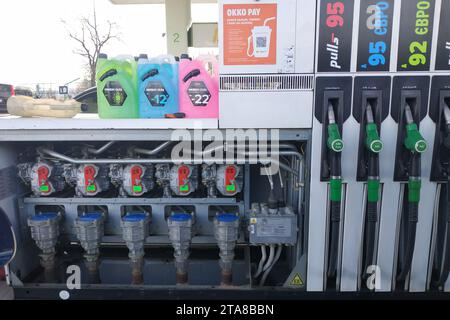 Ivano-Frankivsk, Ukraine April 1, 2021: A couple of people near a ...