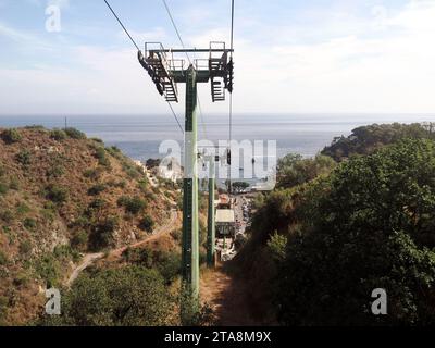 Funivia, cable car, connects the historic center of Taormina to the ...