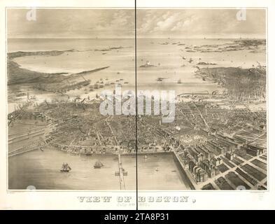 View of Boston, July 4th 1870. Bird's-eye view.. This view of Victorian ...