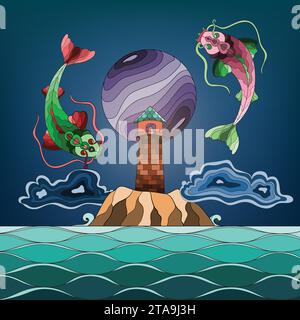 Catfish in the sky line art design Stock Vector Image & Art - Alamy