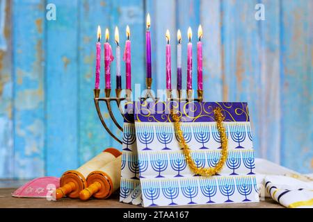 Hanukkiah Menorah symbol represents Jewish holiday Hanukkah during ...