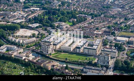 Aerial view of City of Bath showing the Royal Crescent and The Circus ...