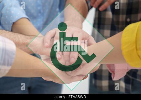Inclusion concept. International symbol of access. People holding hands ...