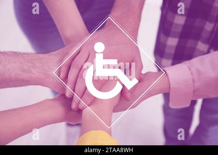 Inclusion concept. International symbol of access. People holding hands ...