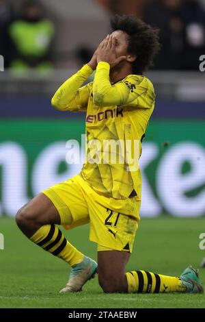 Karim Adeyemi of Borussia Dortmund reacts during UEFA Champions League ...