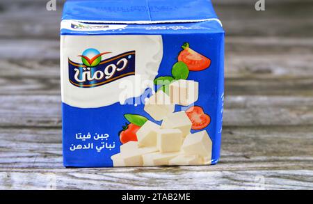 Cairo, Egypt, November 6 2023: Domty feta cheese plus Olive flavor ...