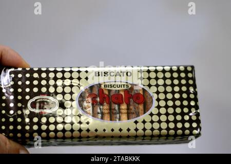 Cairo, Egypt, November 23 2023: Biscato chato English type chocolate ...