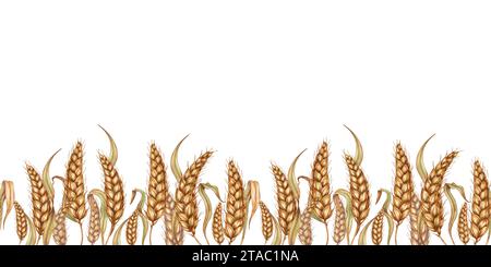 Watercolor illustration of ripe wheat cob with leaves, dried stem ...