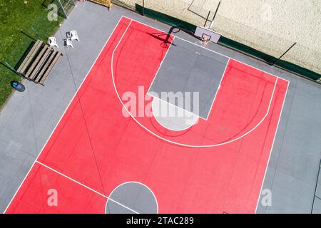 drone aerial view of a school basketball court, sport court background ...