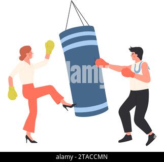 Cartoon angry employee man beat the boss and leaves, vector ...