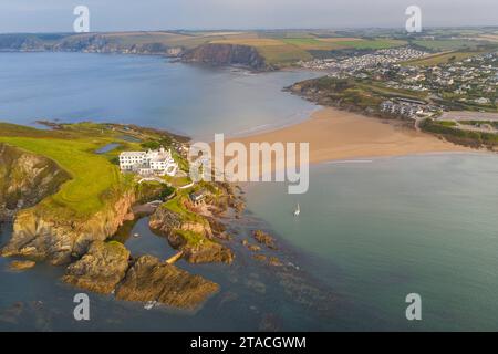 Aerial view of Burgh Island and hotel in the South Hams of Devon ...