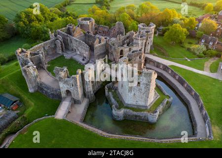 Aerial view of Raglan Castle in Monmouthshire, South Wales, UK Stock ...