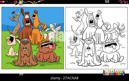 cartoon barking or howling dogs characters coloring page Stock Vector ...