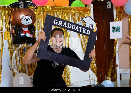 Cairo, Egypt, July 11 2021: preparations for a graduation party ...