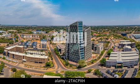 Aerial view of Gaborone city downtown spread out over the savannah ...