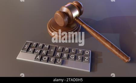 Close-up 3D rendering of a stenotype keyboard, also known as a ...