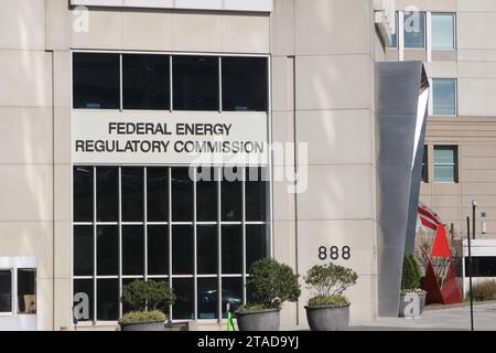 Exterior view and signage of the Federal Energy Regulatory Commission ...