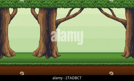 Forest pixel art background. 2d backdrop for 8-bit retro video game or ...