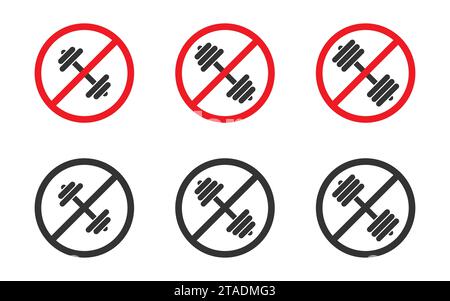 Dumbbell ban sign. Dumbbell is forbidden. Set of red prohibition sign ...