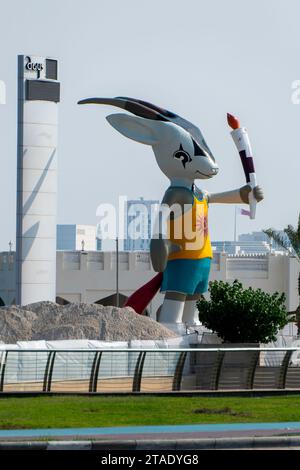 Orry the Oryx (mascot of the Asian Games 2006) on the Corniche of Doha ...