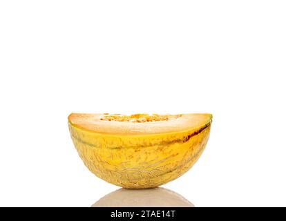 One half ripe sliced melon, close-up, isolated on white Stock Photo - Alamy