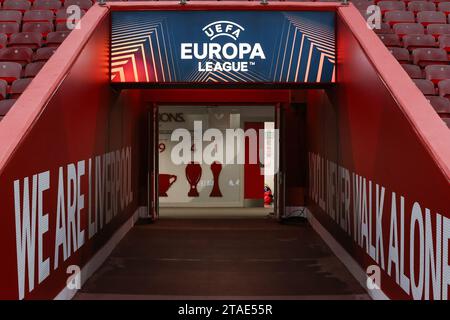 A general view of Anfield players tunnel, Home of Liverpool, ahead of ...