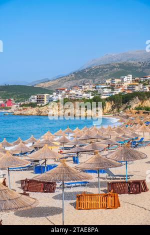 Albania, Vlora province, Himare, seaside resort on the Albanian Riviera ...
