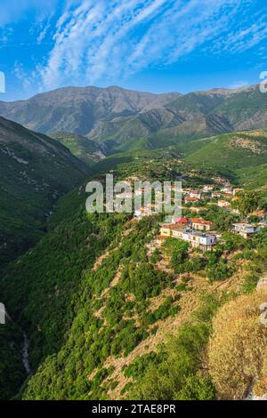 Albania, Vlora province, the old village of Dhermi built on a slope of ...